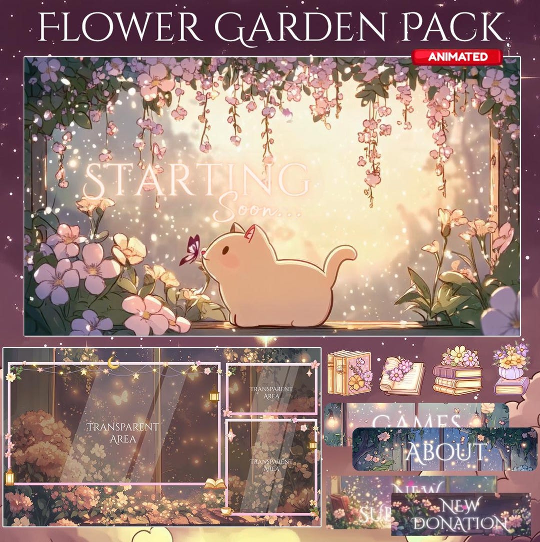 Cozy Cat Twitch Pack / Moon / Spring / Pastel / Cute / Overlay / Books ...