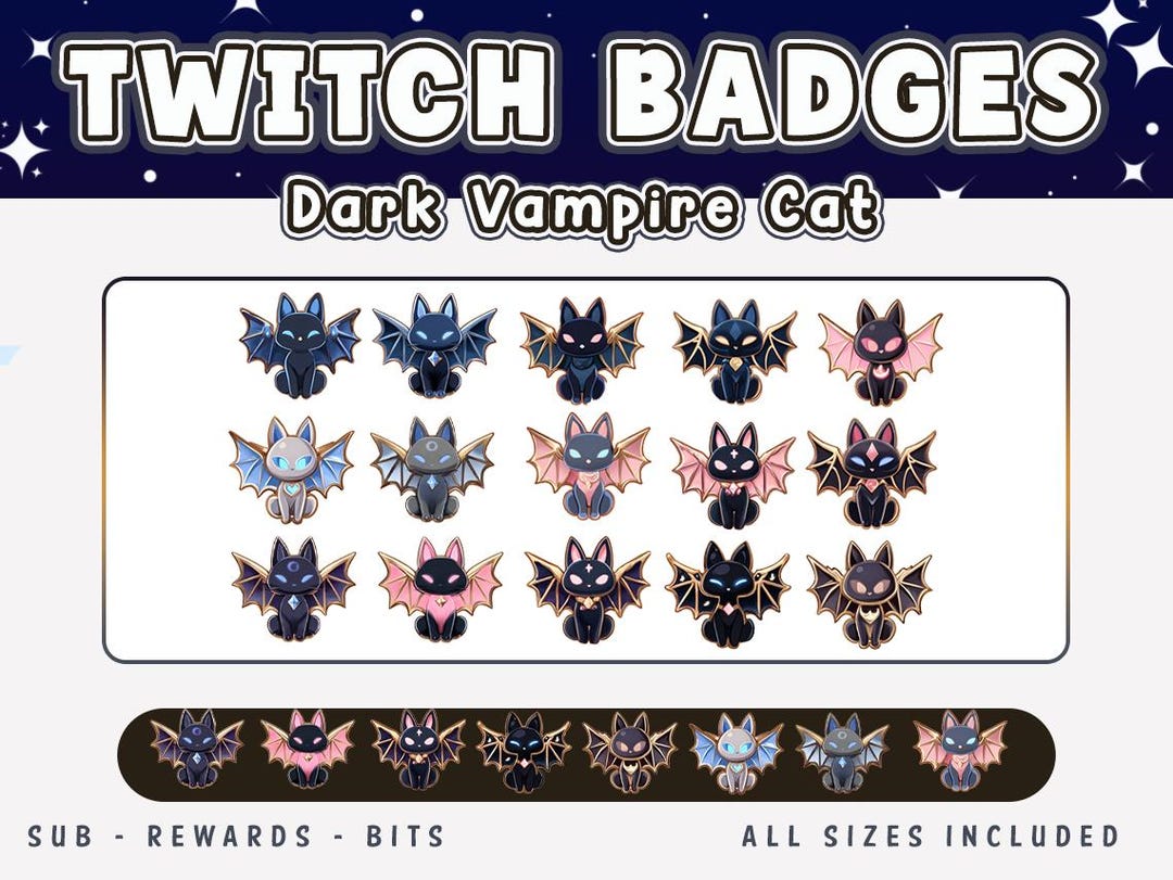 Gothic Cat Twitch Badges, Discord Icon, Vampire Bats, Black Cat Bats ...