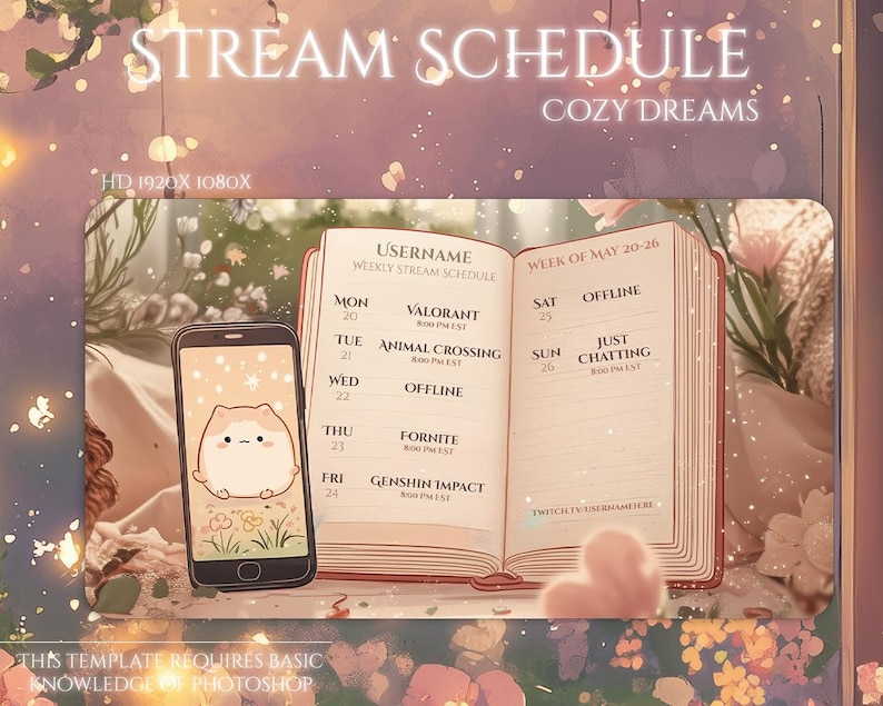 Cozy Stream Schedule PSD Template | Editable Twitch Schedule ...