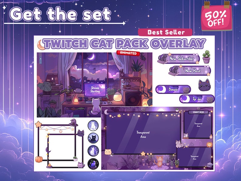 Cat Twitch Screen, Twitch Screen | Lofi Overlay Stream Package, Cat ...