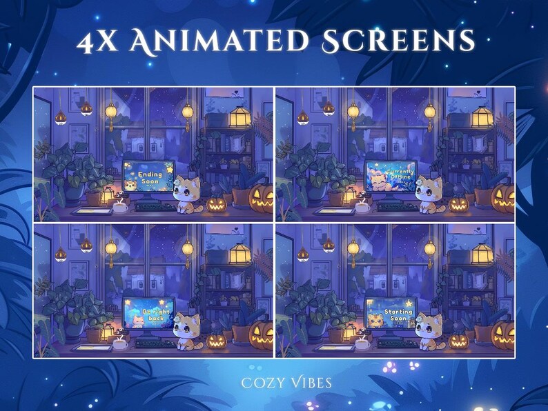 Magic Night Twitch Overlay | City Lights, Twitch Panels | Blue | Cat ...