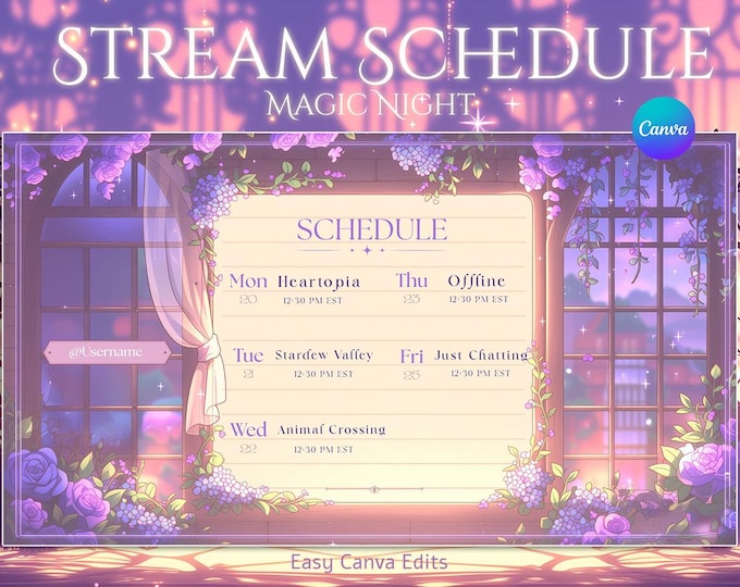 Cozy Room Stream Schedule Template | Editable Canva Twitch Schedule ...