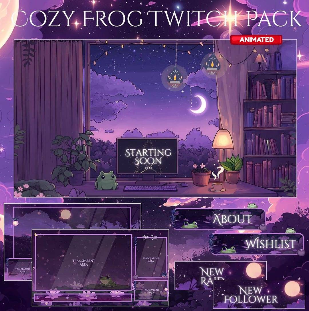 Frog Stream Package / Moon / Green Frog / Purple / Books / Overlay ...