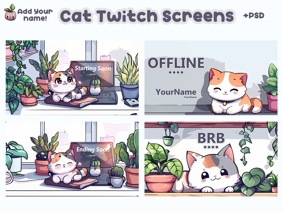 Cozy Cat Stream Package / Cat Overlay /panels / Pastel / Cute / Overlay ...