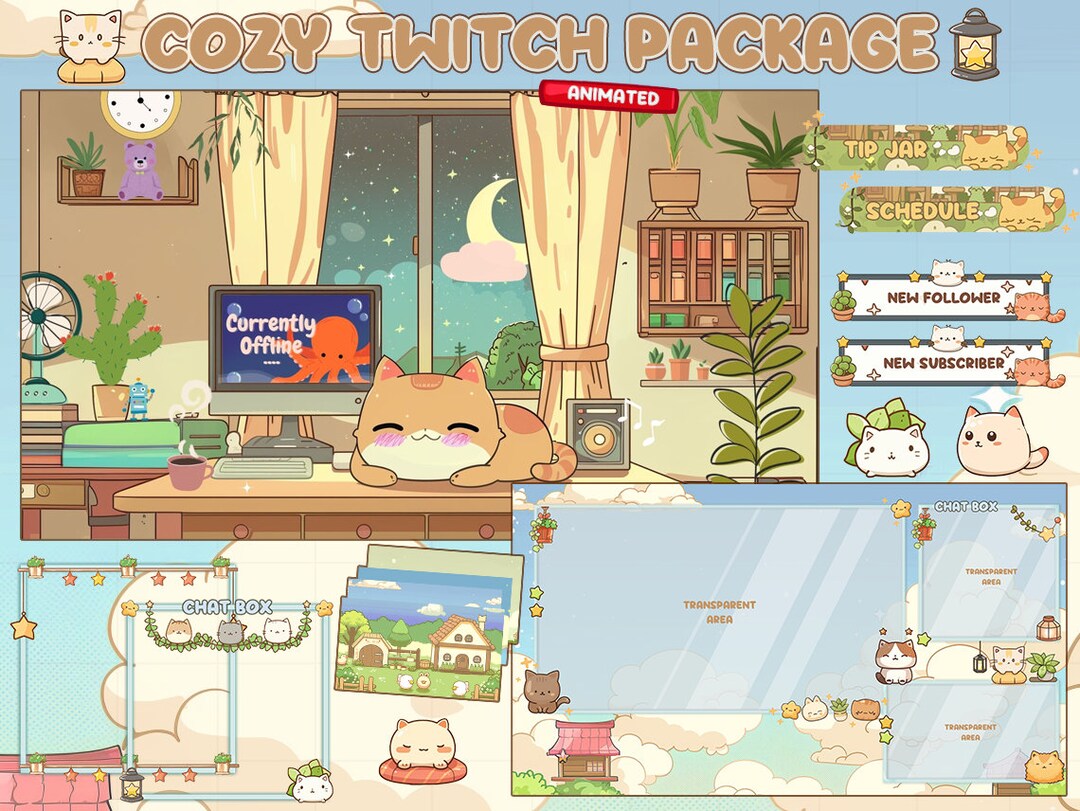 Animated Cozy Twitch Stream Package| Cat | Cozy | Flower | Kawaii ...
