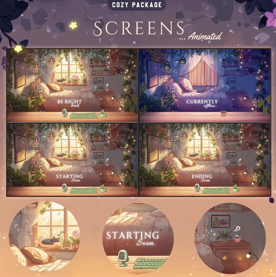 Cozy Vtuber Twitch Screens Animated Static Overlays Moon, Pastel, Cute ...