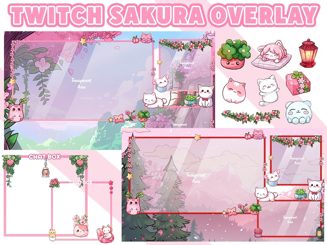 Sakura Overlay | Twitch Decor | Frames | Frames | Webcam | Cat | Cute ...