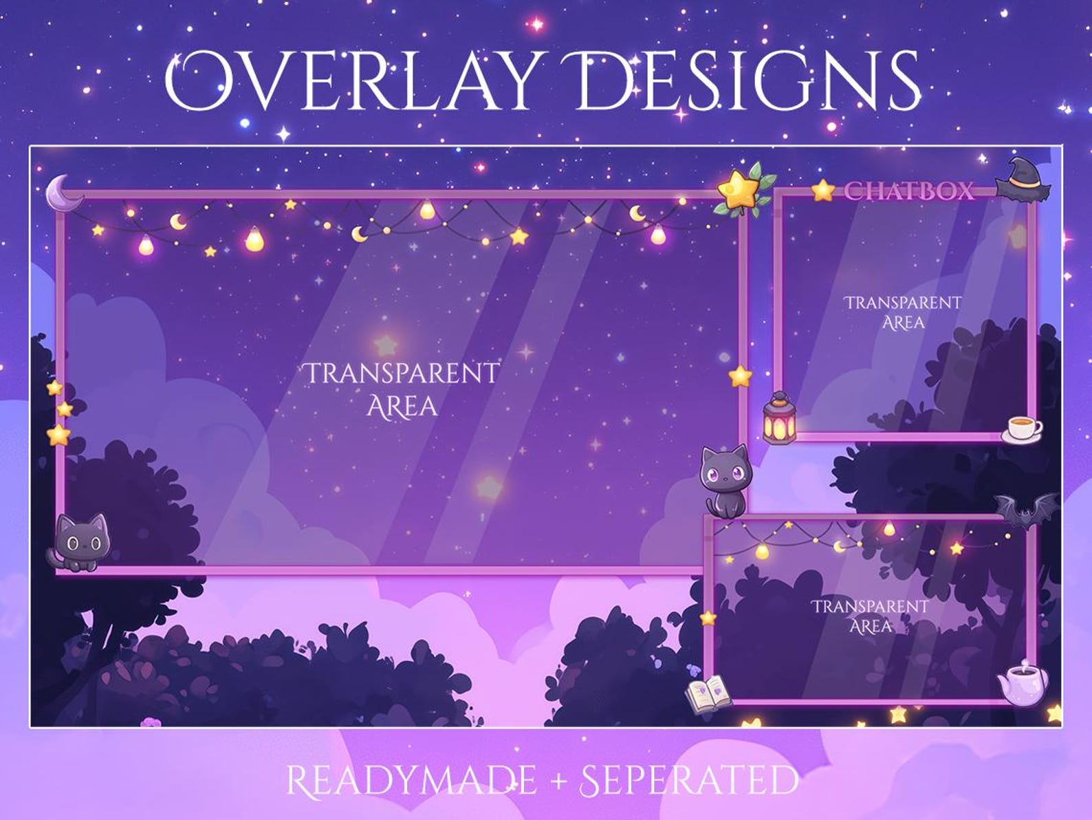 Magical Night Twitch Overlay, Twitch Screen | Animated Overlay Stream ...