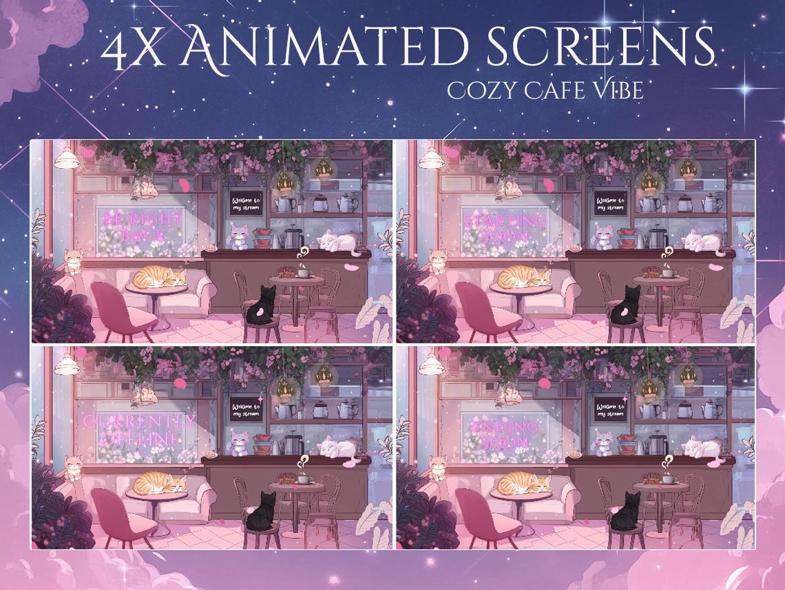 Cat Cafe Stream Package / Moon / Spring / Pastel / Cute / Overlay ...