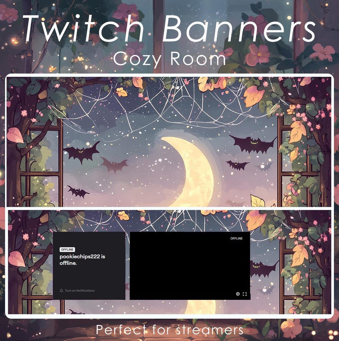 Black Bats Night Twitch Banner | Halloween Spooky Night Sky With Stars ...