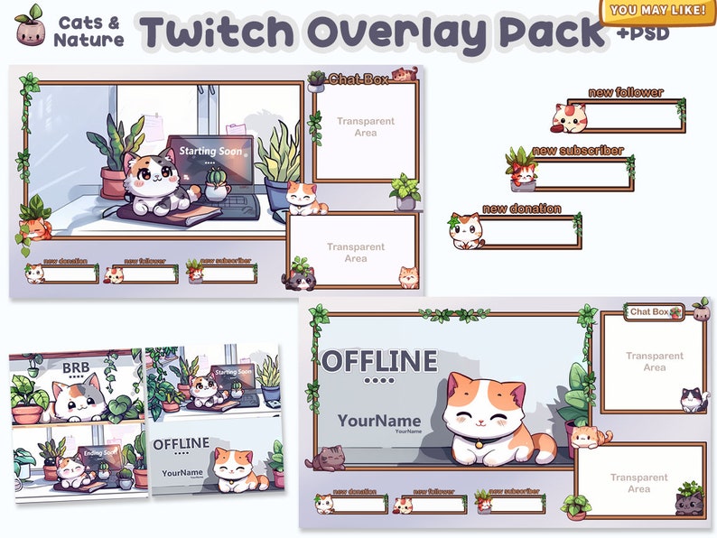 Bundle Cat Stream Overlay Set for Twitch, Youtube | Cat Overlay Stream ...