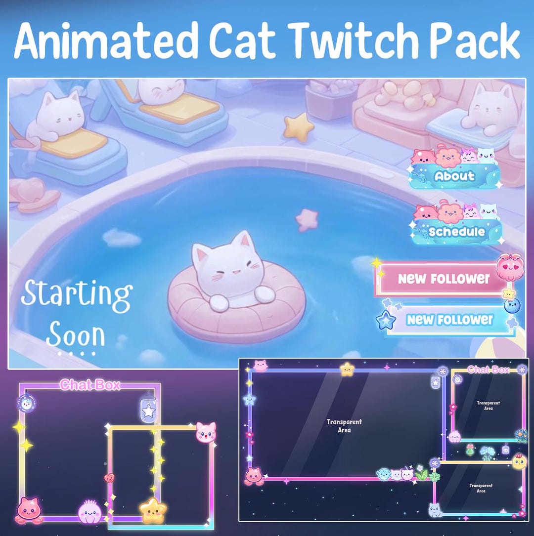 Cat Twitch Overlay, Twitch Screen | Animated Overlay Stream Package ...
