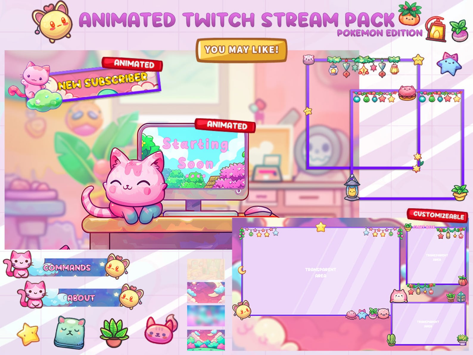 Animated Cozy Twitch Stream Package| Cat | Cozy | Flower | Kawaii ...