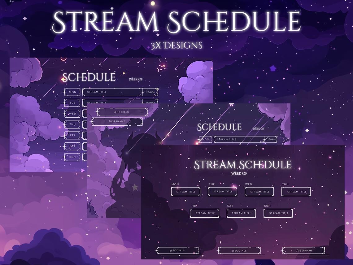 Starry Night Stream Schedule Template Canva Editable Twitch Weekly ...