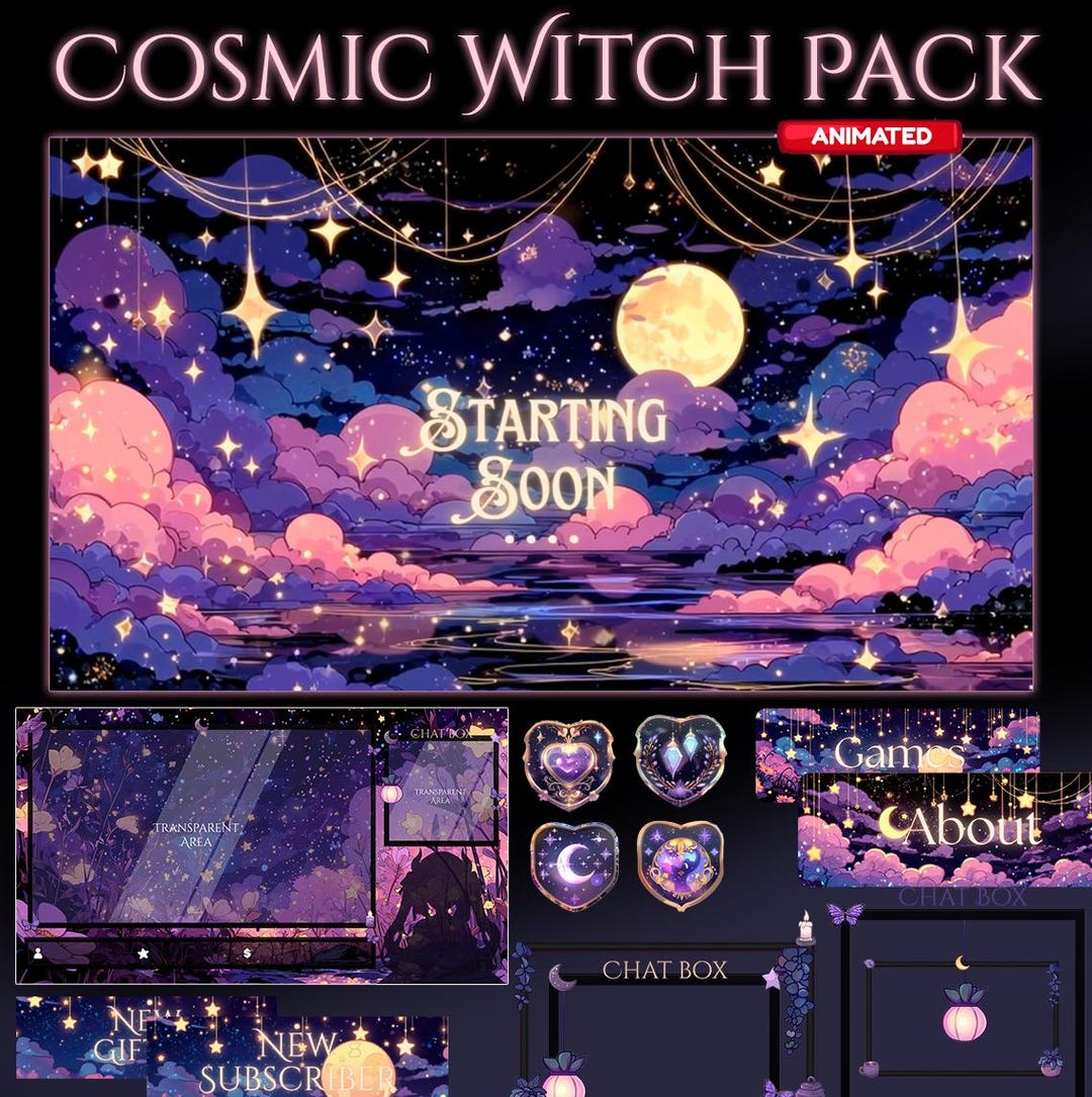 Cosmic Witch Stream Package / Moon / Night / Dark / Overlay / Bats ...