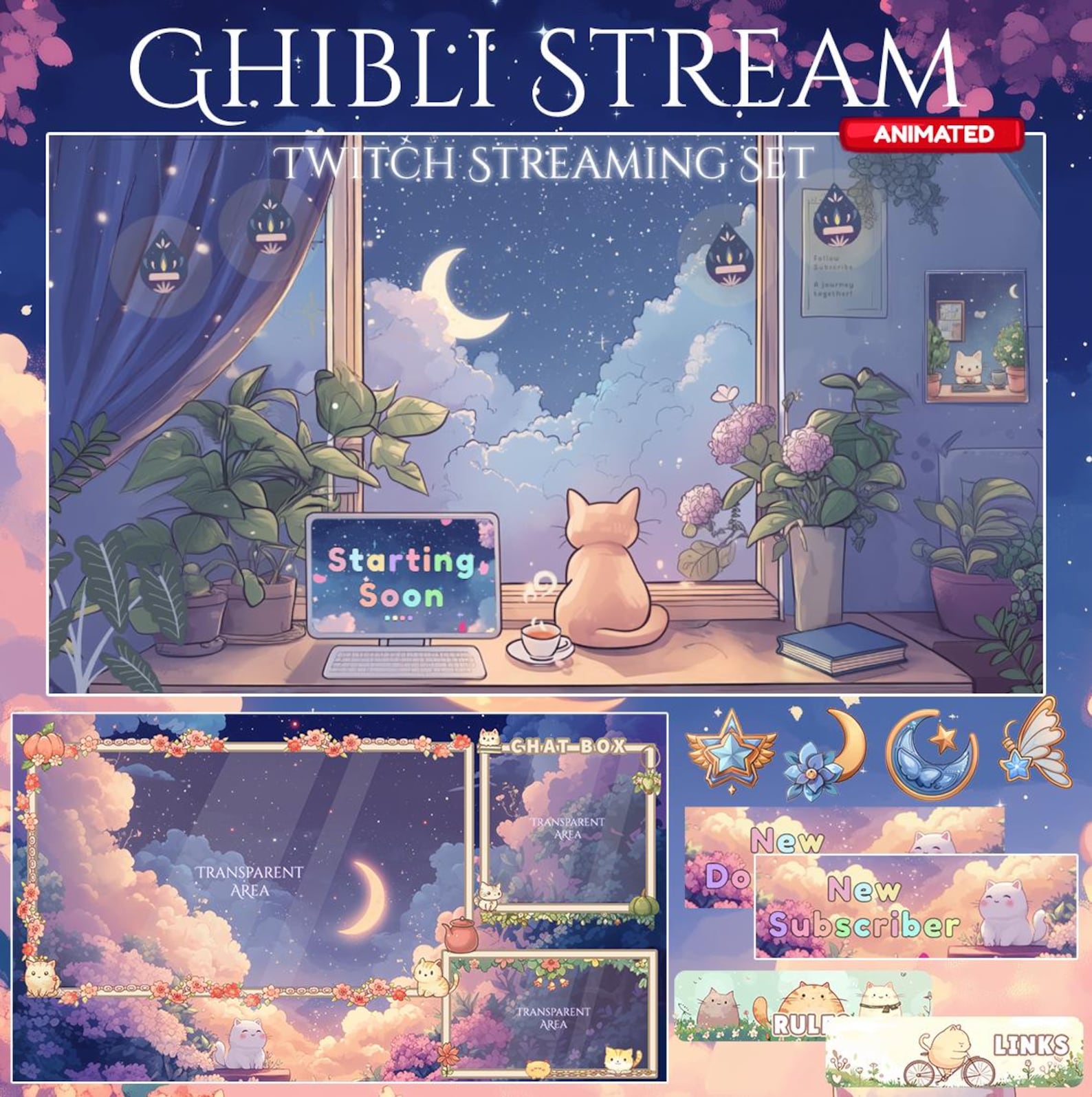 Ghibli Stream Set | Cozy Cat | Twitch Panel | Twitch Screens ...