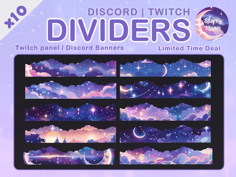 Night Sky Dividers for Discord Twitch | Fantasy Stars Moon Banners ...