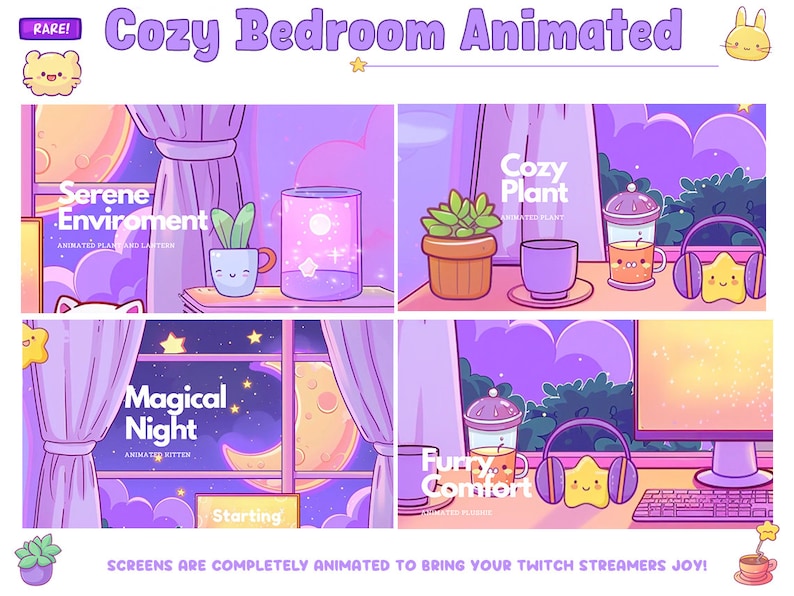 Animated Cozy Twitch Pack | Lofi | Purple Twitch Overlay | Cat | Gaming ...