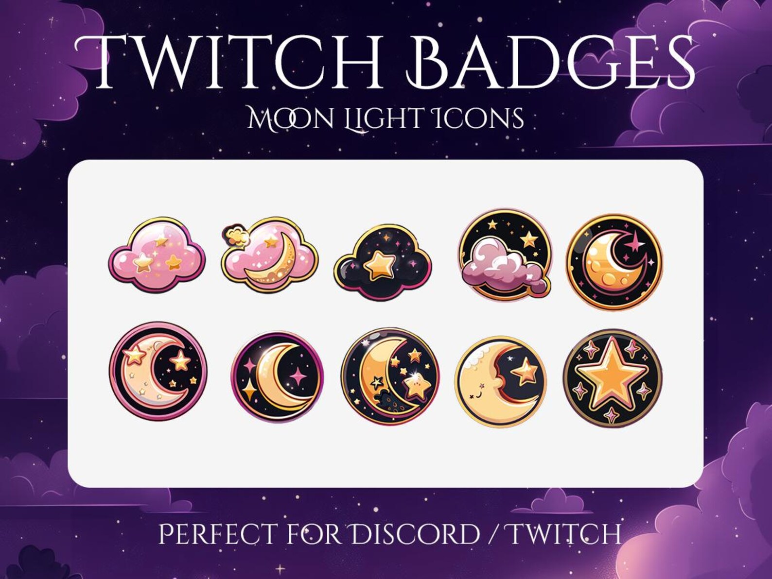 Magical Night Twitch Badges | 10 Moon Cloud Star Bit Badges | Cozy ...