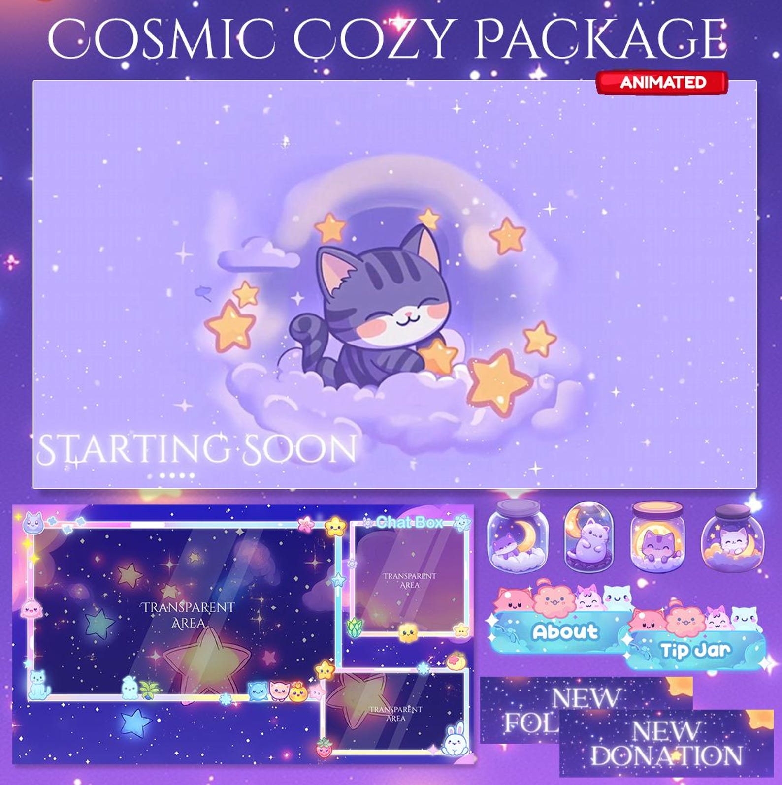 Magical Night Twitch Overlay, Twitch Screen | Animated Overlay Stream ...