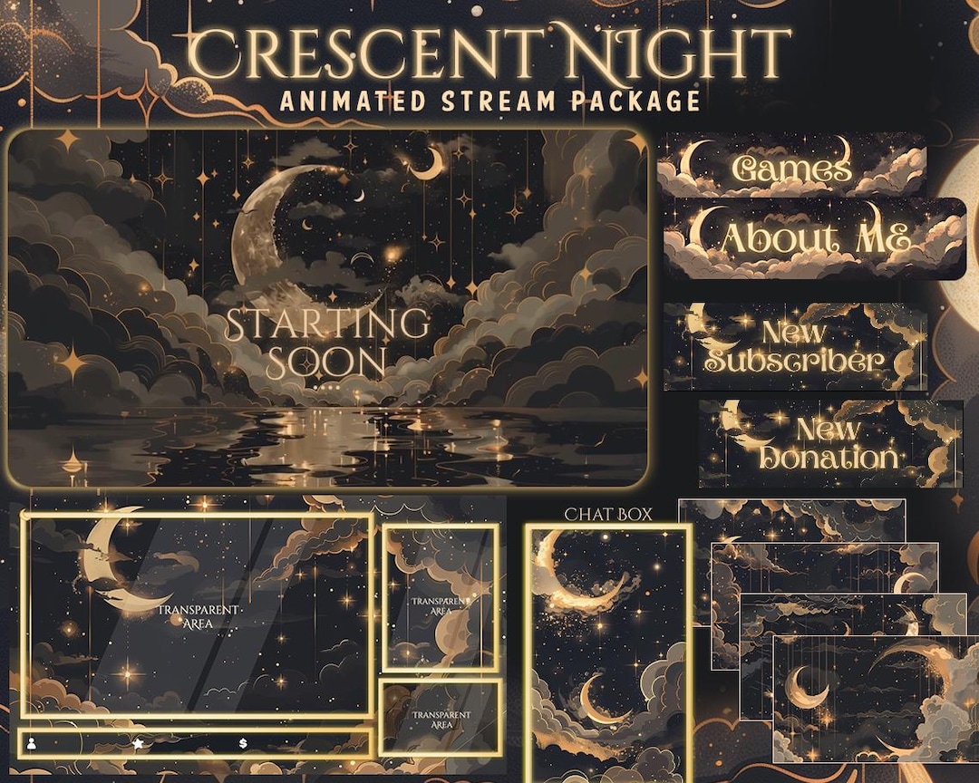 Crescent Moon Twitch Overlay, Twitch Screen | Animated Overlay Stream ...