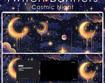 Cosmic Space Twitch Banner, Starry Night Moon, Celestial Stream Design ...