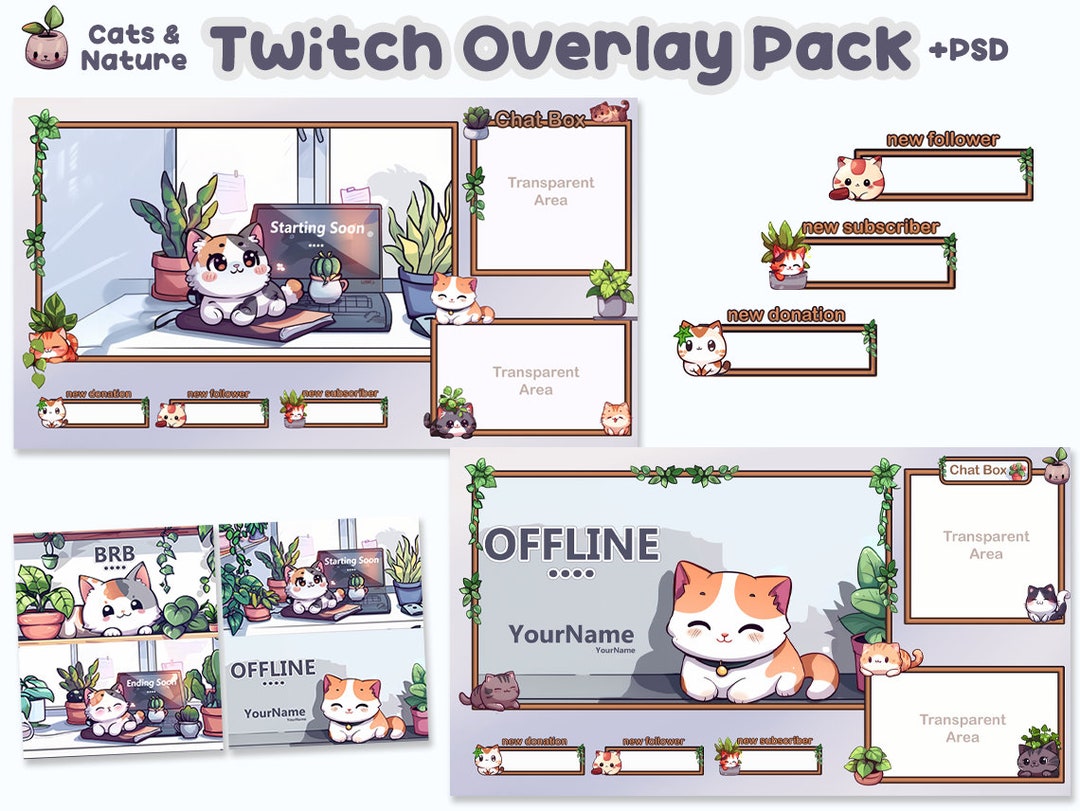 Cozy Cat Stream Package / Cat Overlay /panels / Pastel / Cute / Overlay ...