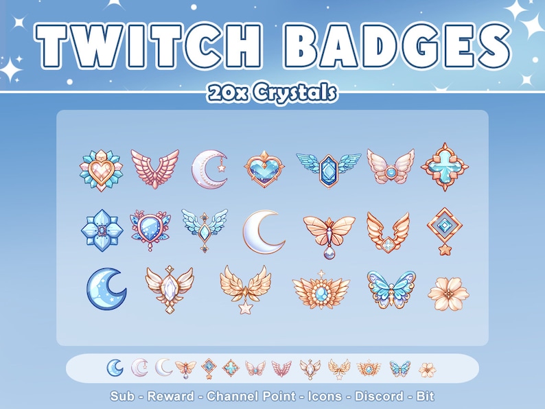 105x Twitch Badges Channel Points Sub Badges mega Bundle Star Moon ...