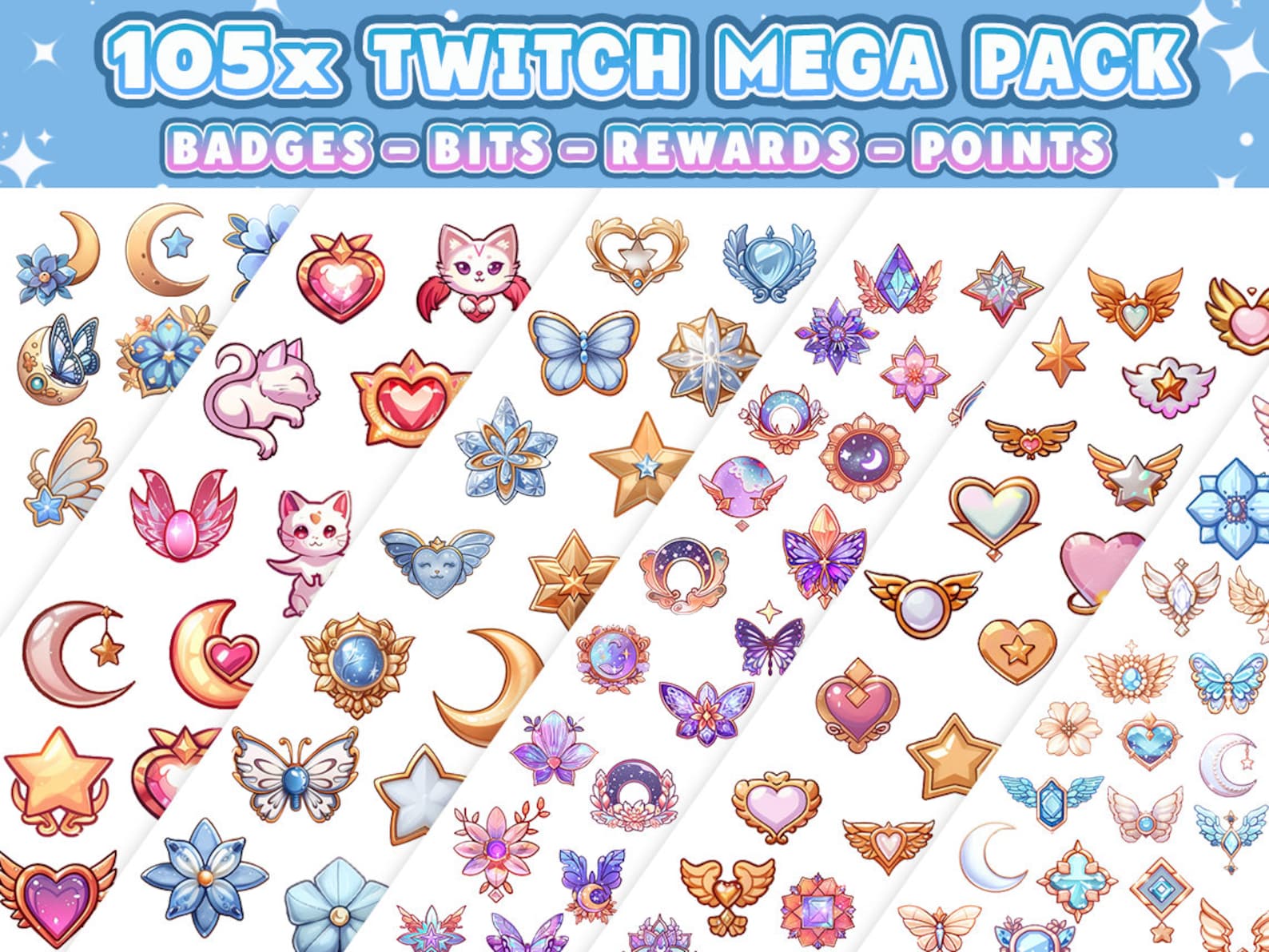 105x Twitch Badges Channel Points Sub Badges mega Bundle Star Moon ...