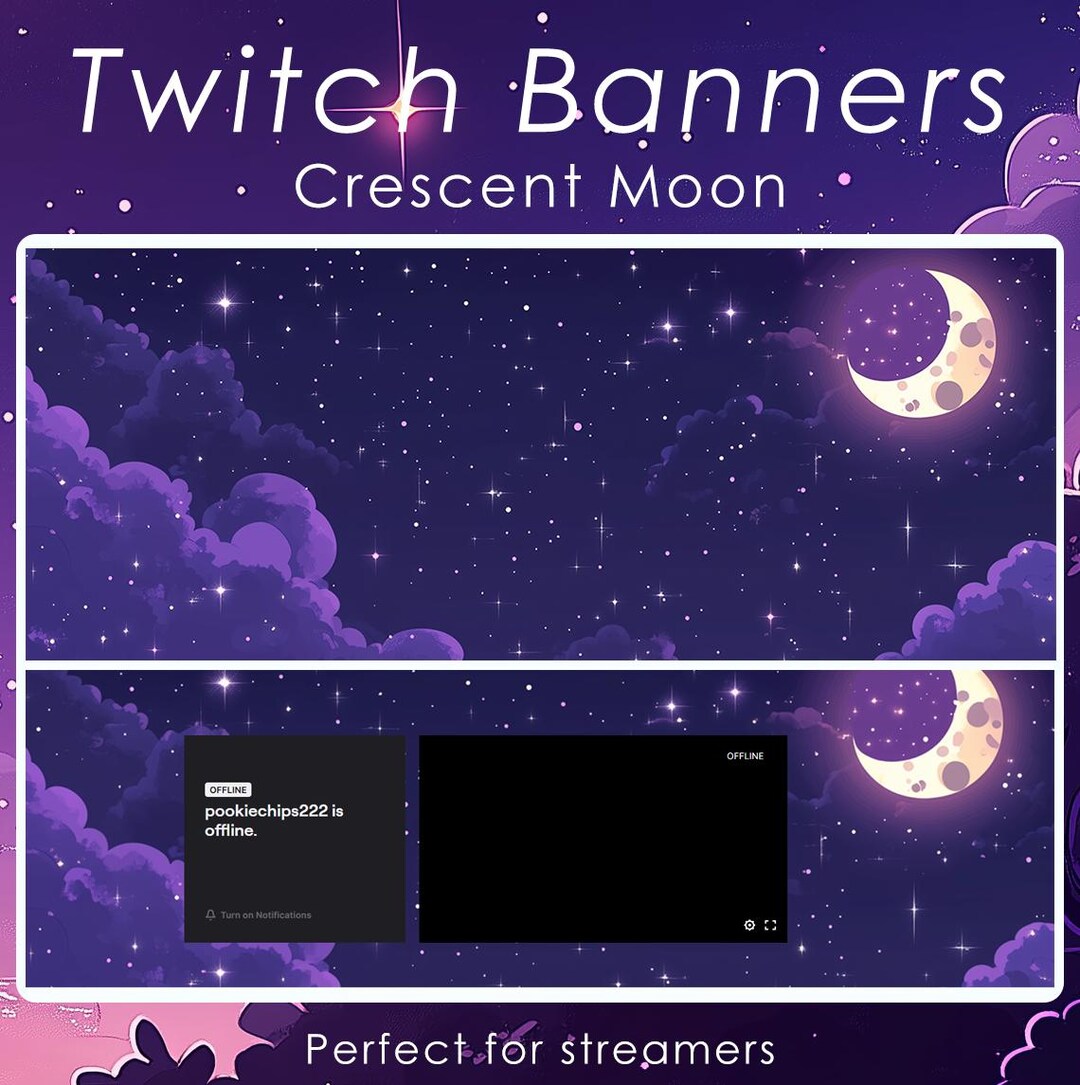 Crescent Moon Twitch Banner | Twitter | Discord | Youtube | Dark Night ...
