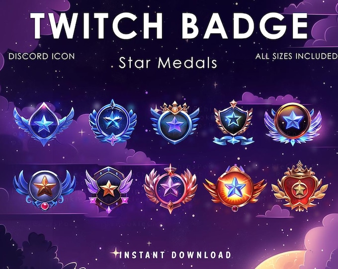 Medal Star Twitch Badges | Celestial Sub Icons | Moon Discord Icon ...