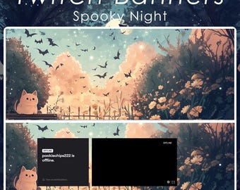 Black Bats Night Twitch Banner | Halloween Spooky Night Sky With Stars ...
