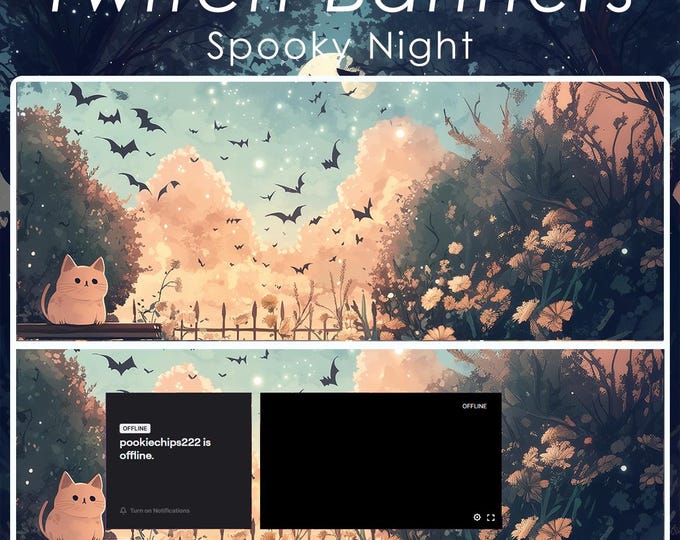 Black Bats Night Twitch Banner | Halloween Spooky Night Sky With Stars ...