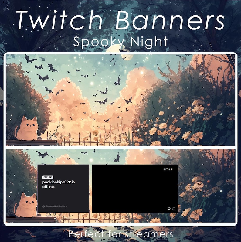 Black Bats Night Twitch Banner | Halloween Spooky Night Sky With Stars ...