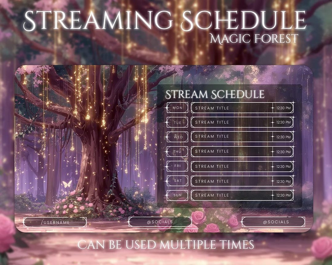 Magic Glow Forest Stream Schedule Canva Template | Cozy Twitch Schedule ...
