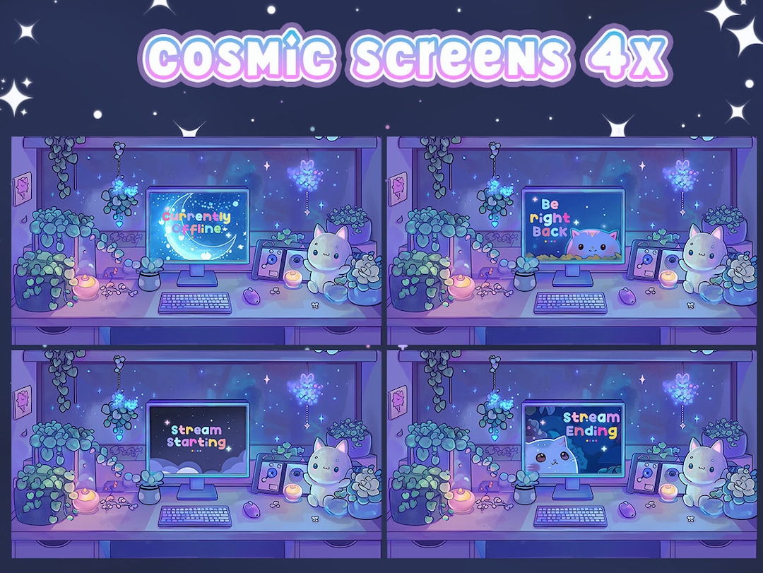 Cosmic Twitch Screens, Twitch Screen | Lofi Overlay Stream Screen, Cat ...