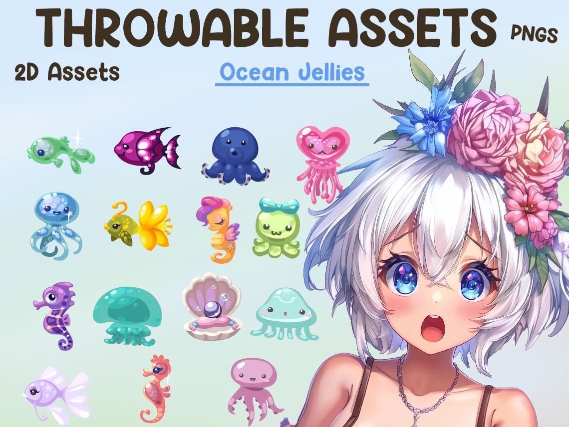Jelly Ocean Vtuber Throwable Assets | 2D Digital Assets | Digital ...