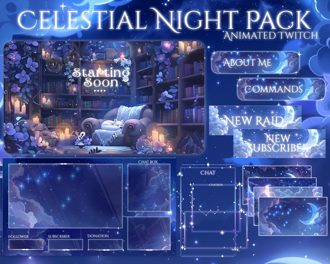 Cozy Fox Starry Night Twitch Overlay, Glow Sky, Celestial Animation ...