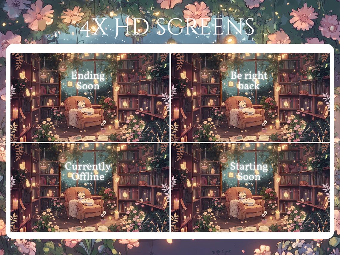 Cozy Cat Twitch Pack / Moon / Spring / Pastel / Cute / Overlay / Books ...