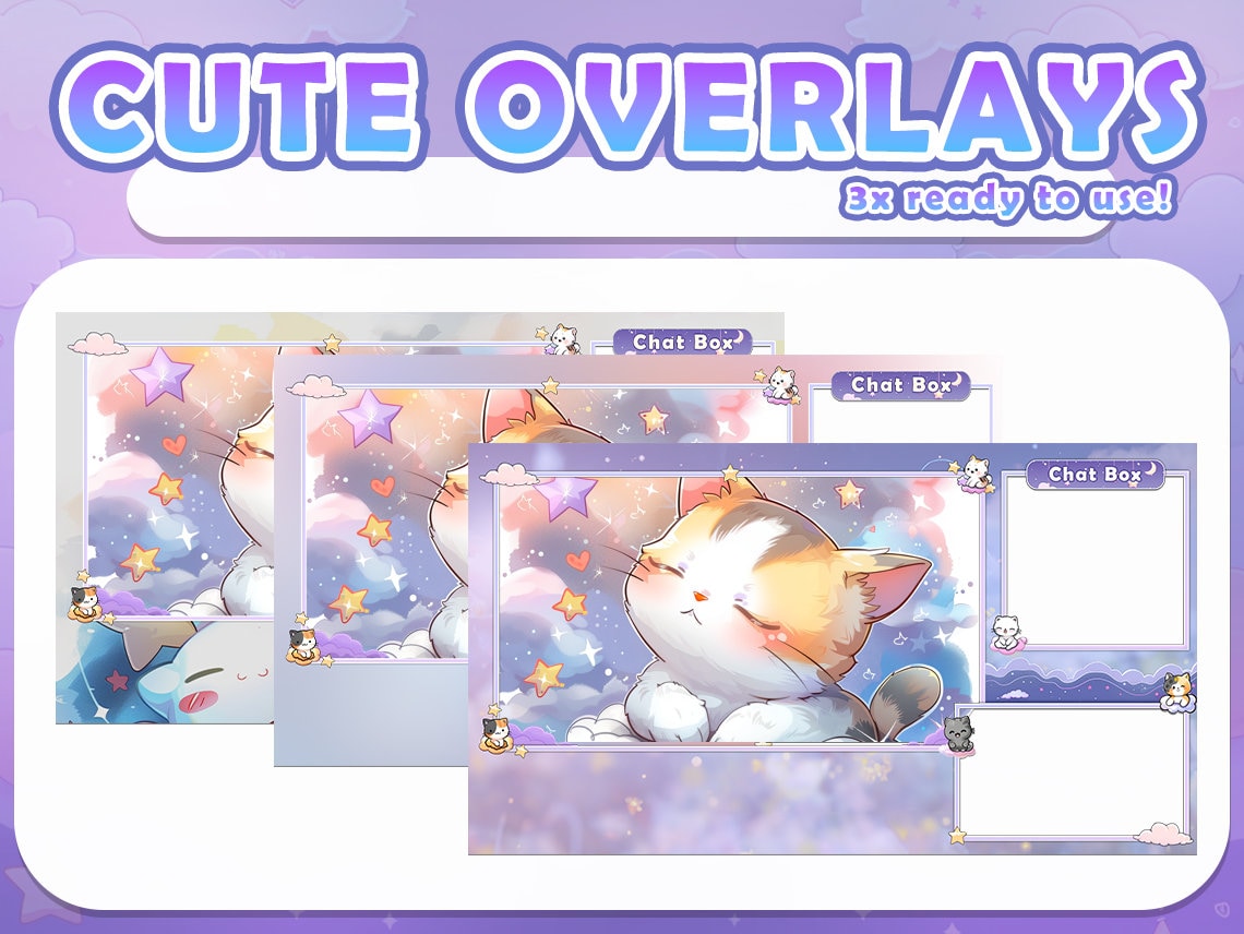 Bundle Cat Stream Overlay Set for Twitch, Youtube Cat Overlay Stream ...