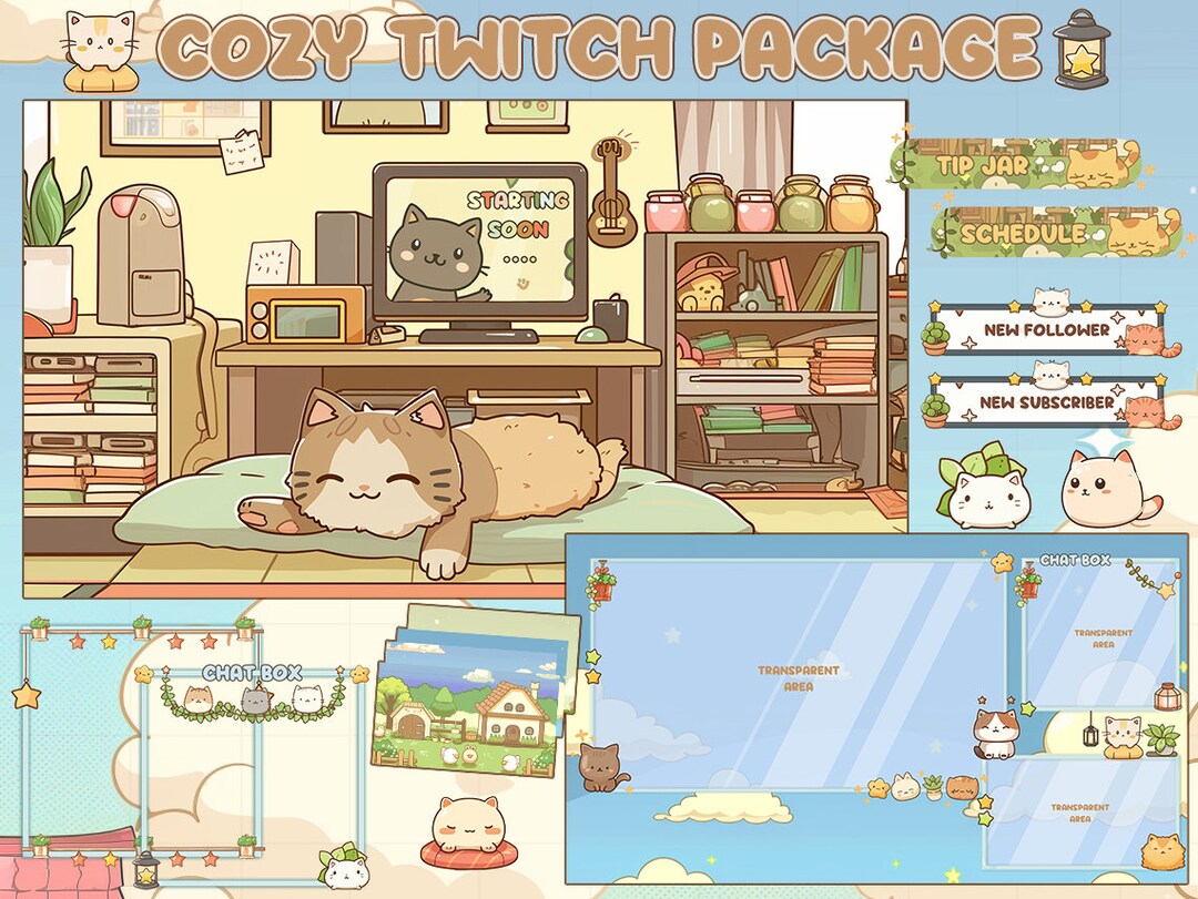 Animated Cozy Twitch Stream Package| Cat | Cozy | Flower | Kawaii ...