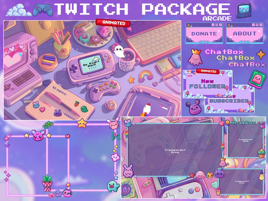 Animated Arcade Twitch Pack | Lofi | Purple Twitch Overlay | Pixel ...