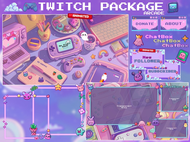 Animated Arcade Twitch Pack | Lofi | Purple Twitch Overlay | Pixel ...