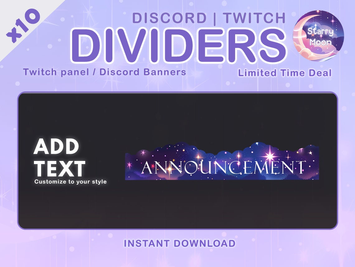 Night Sky Dividers for Discord Twitch | Fantasy Stars Moon Banners ...