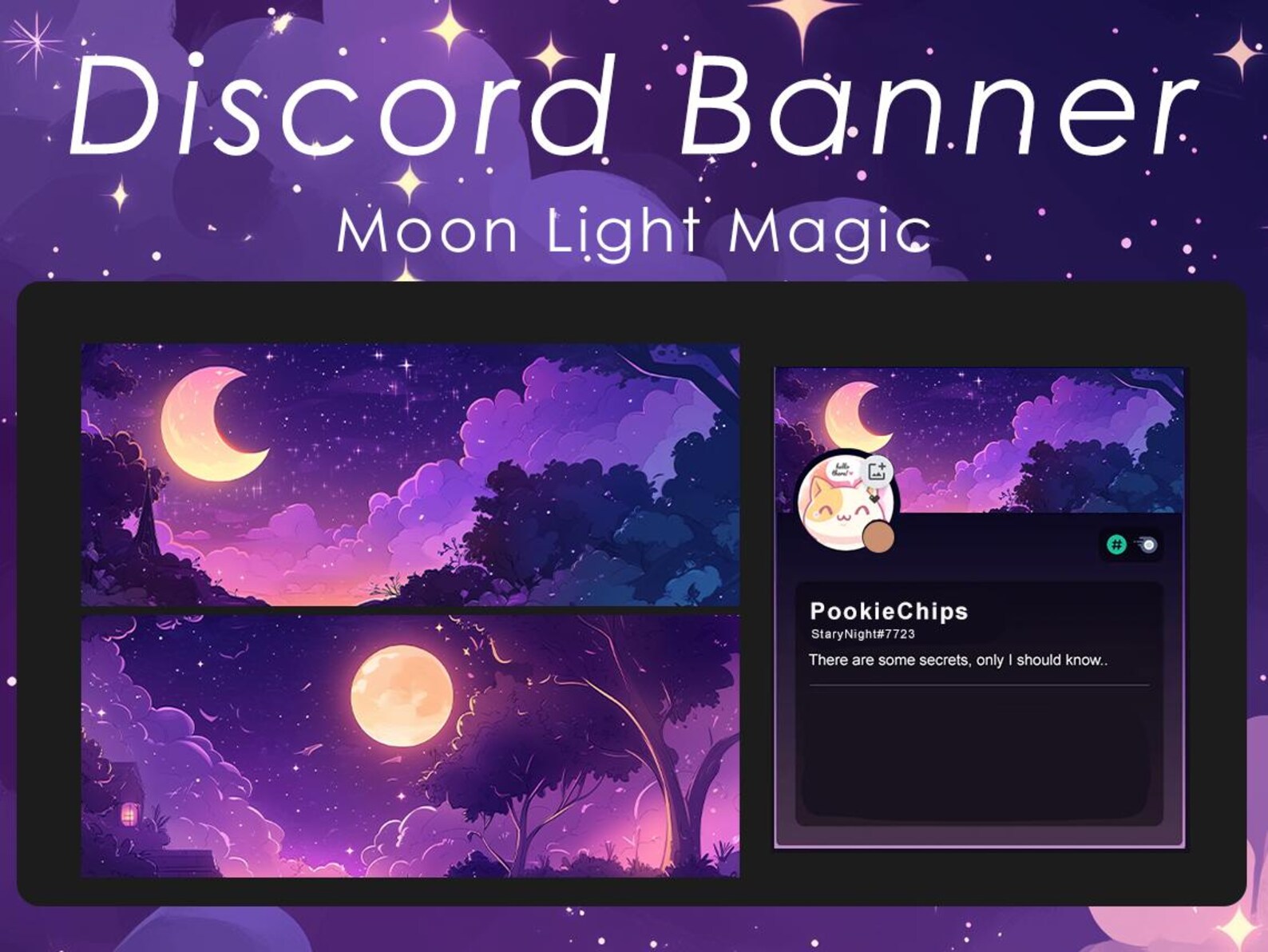 Discord Moon Banner | Profile Banner | Purple | Pink | Stars | Crescent ...