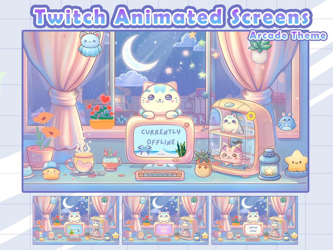 Animated Cat Twitch Screens Arcade Cute Screens Animation Kawaii ...
