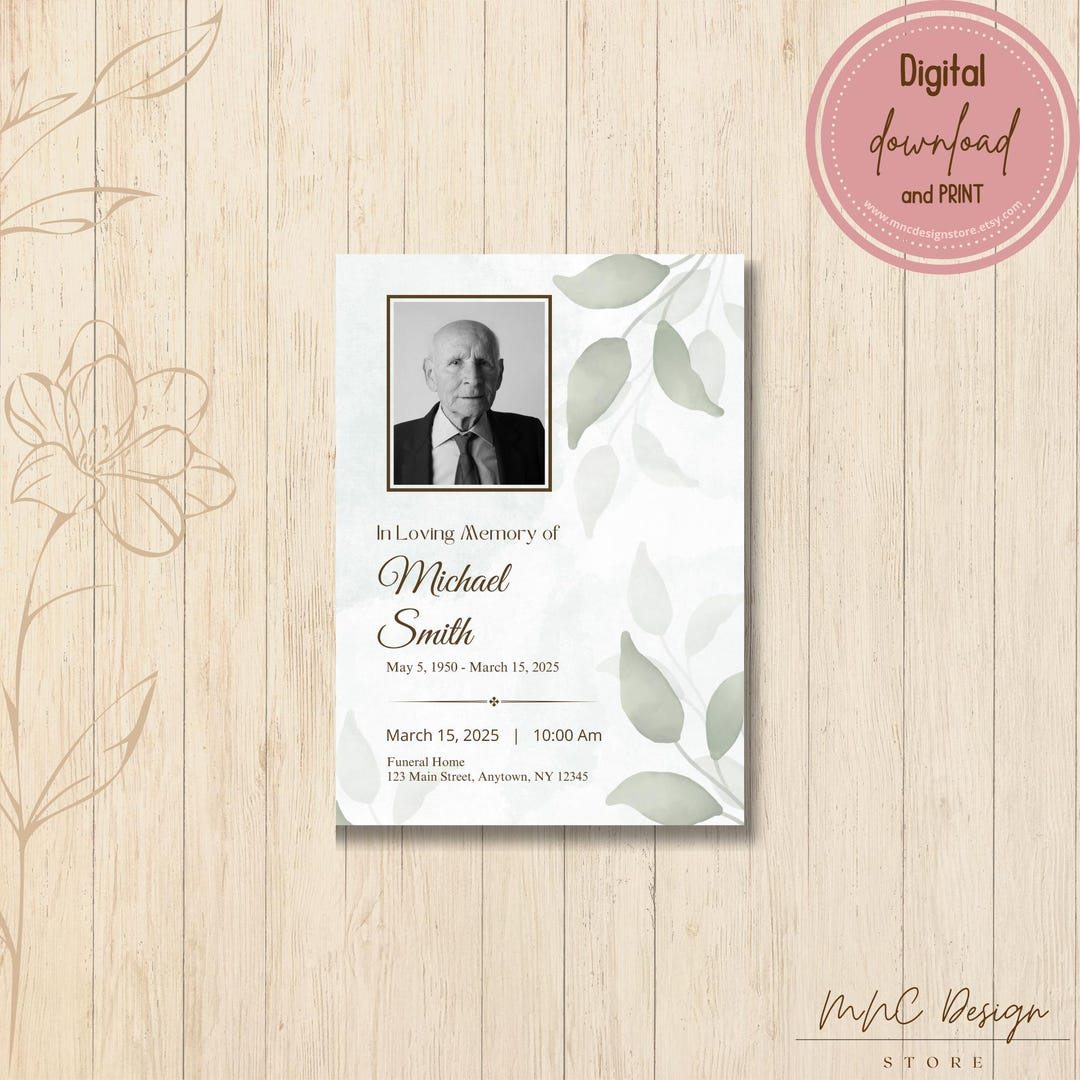 Funeral Program, Celebration of Life, Mourning and Grief, Instant ...