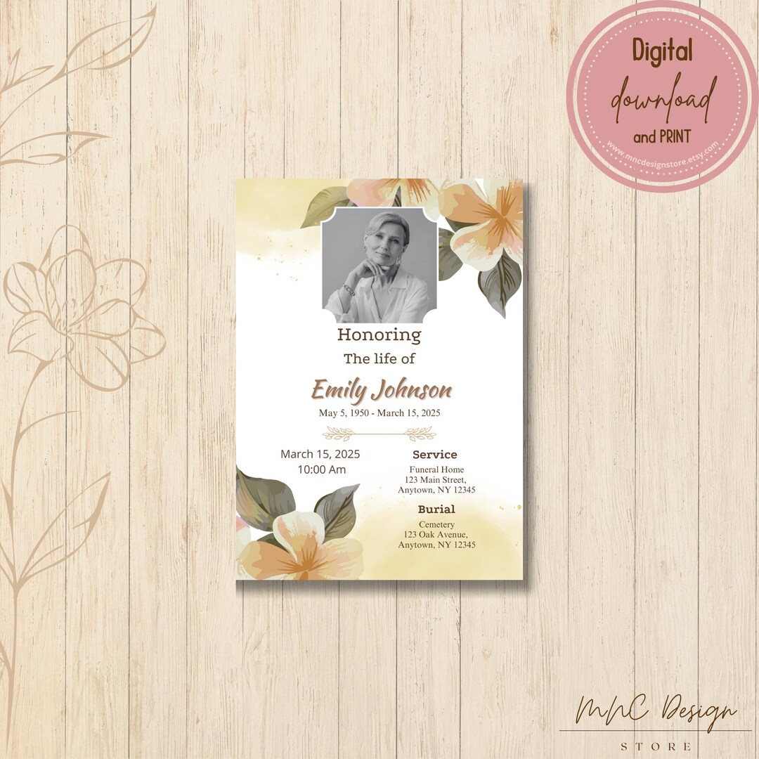 Funeral Invitation, Celebration of Life, Grief, Mourning, Instant ...