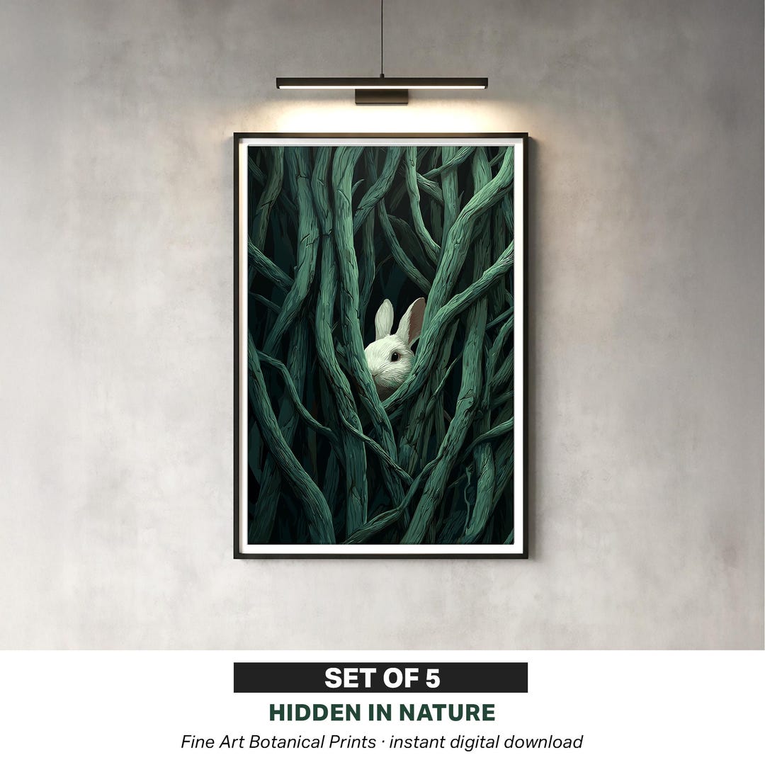 Hidden in Nature – Green Botanical Animal Prints, Jungle Art Set ...