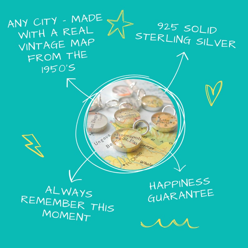 Sterling Silver Vintage Map Charm, Custom City Art, Travel Gift - Etsy